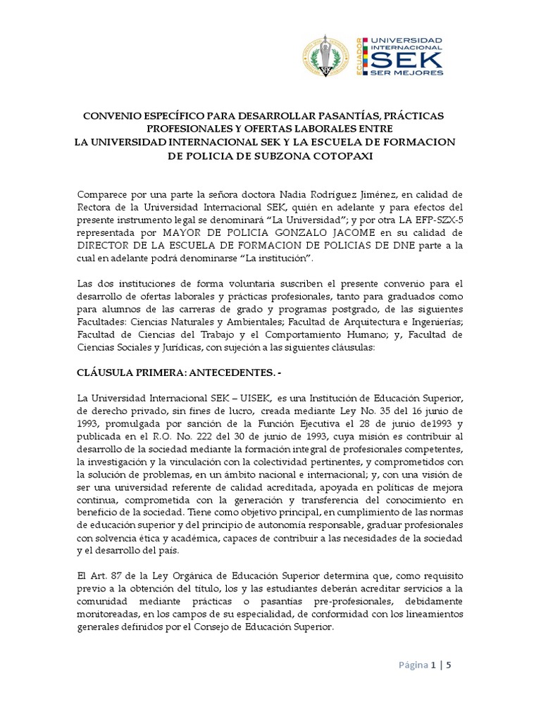 Modelo Convenio Practicas Profesionales - Octubre 2018 | PDF | Institución | Universidad