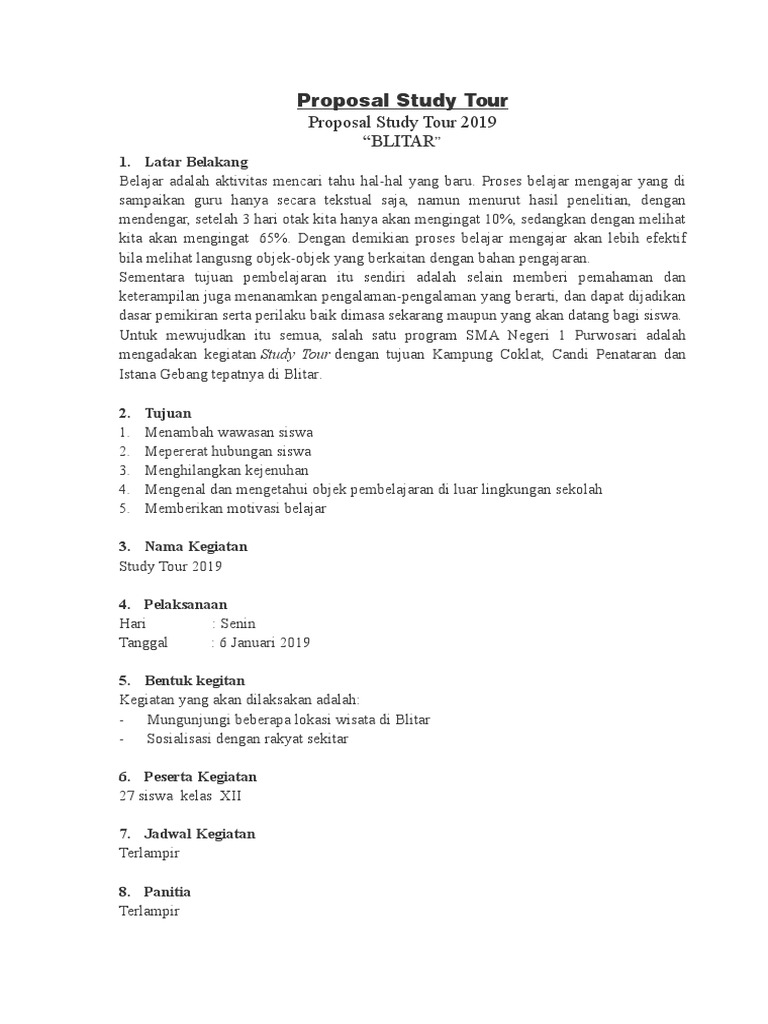 Proposal Study Tour SMA Purwosari 2019 | PDF | Perjalanan