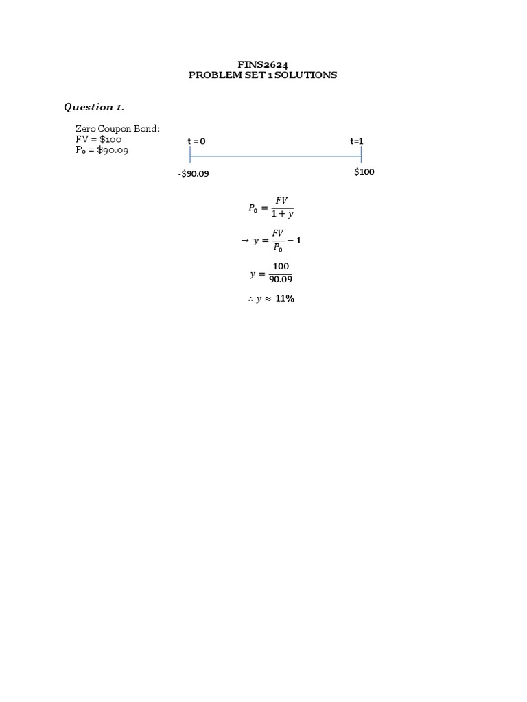 FINS2624 Problem Set 1 Solution | PDF | Bonds (Finance) | Yield (Finance)