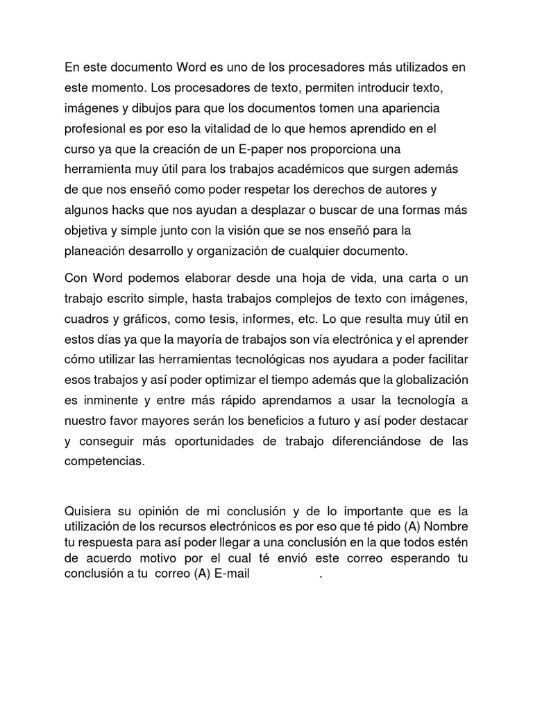 Conclusion Word | PDF | Correo | Planificación