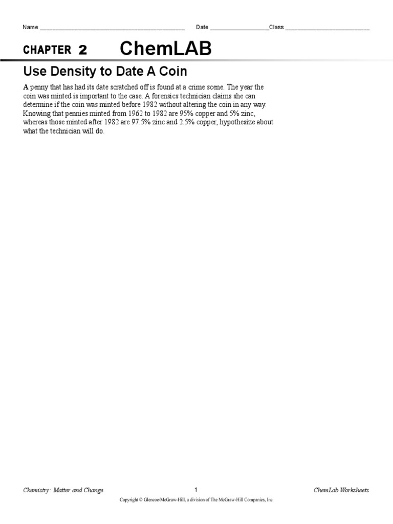 ChemLab Use Density To Date A Coin | PDF | Density | Volume