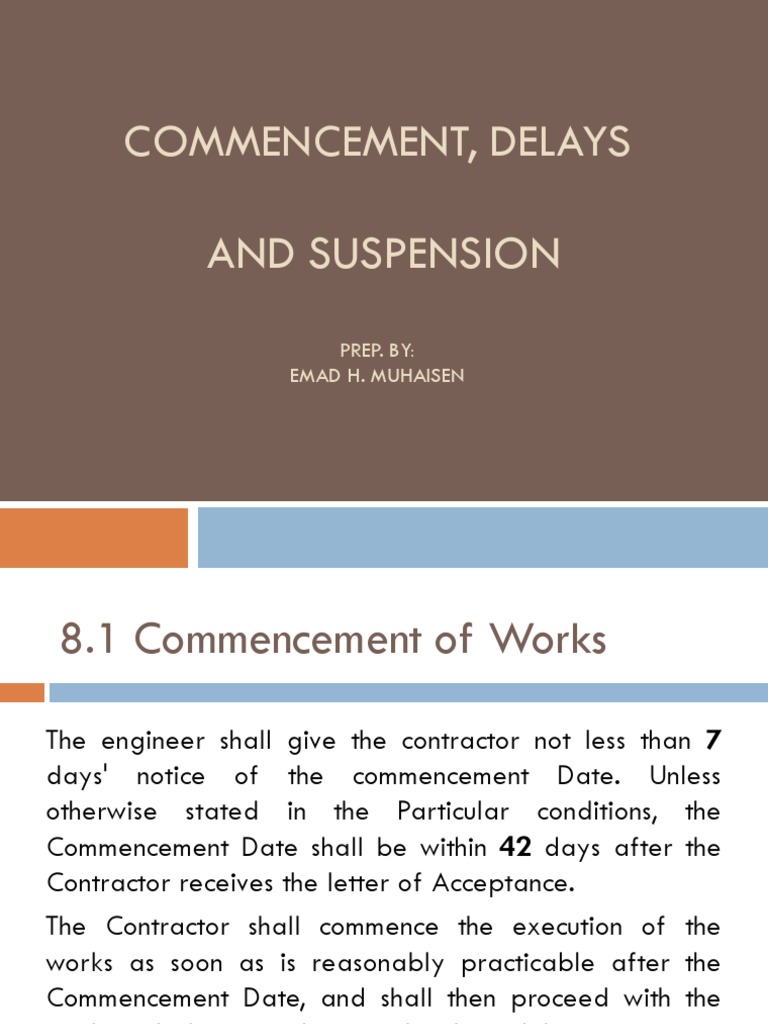 Commencement Delays and Suspension | PDF | Damages | General Contractor