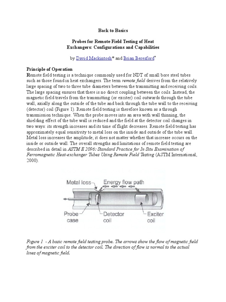 Back To Basics Probes For Remote Field Testing of Heat Exchangers ...