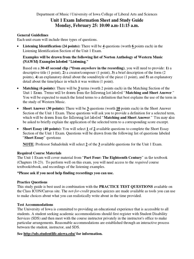 Unit 1 Exam - Study Guide | PDF | Opera | Test (Assessment)