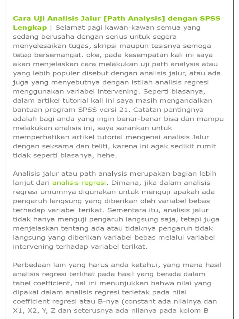 Cara Uji Analisis Jalur (Path Analysis) Dengan SPSS Lengkap - SPSS Indonesia | PDF