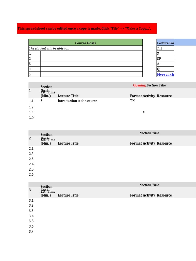 Creating an Editable Course Syllabus Spreadsheet | PDF | Communication ...