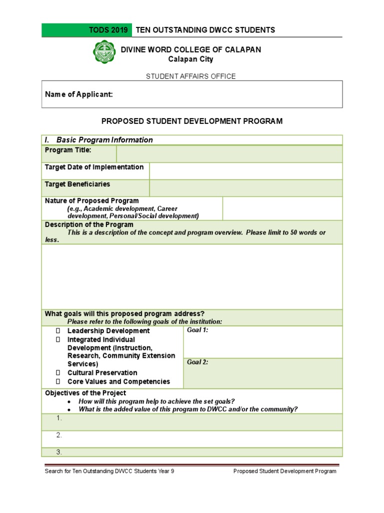 Student Development Program Project Proposal Template | PDF | Goal ...