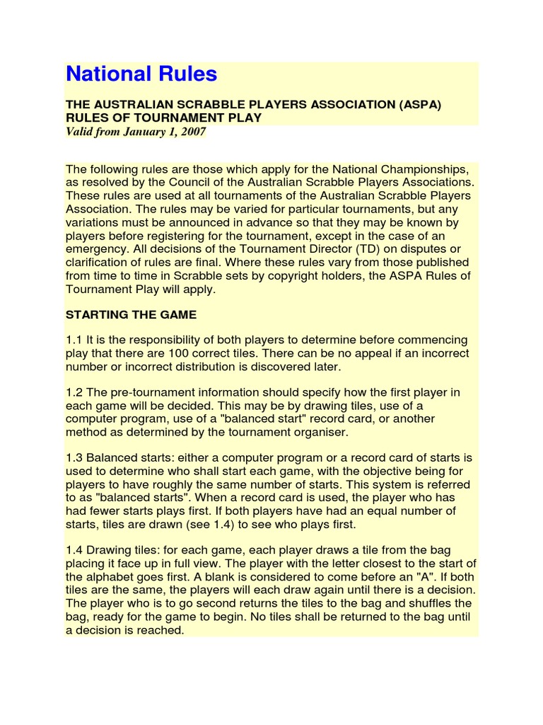 National Rules Australian Scrabble | PDF | Leisure | Sports
