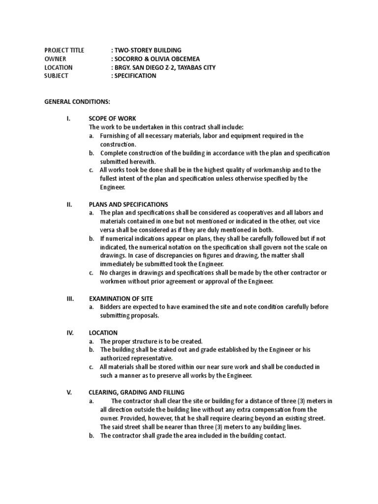 General Conditions: I. Scope of Work | PDF | Plumbing | Structural Steel