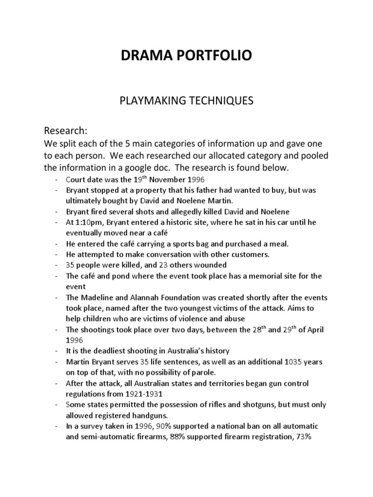 Drama Portfolio: Playmaking Techniques | PDF | Projectile Weapons ...