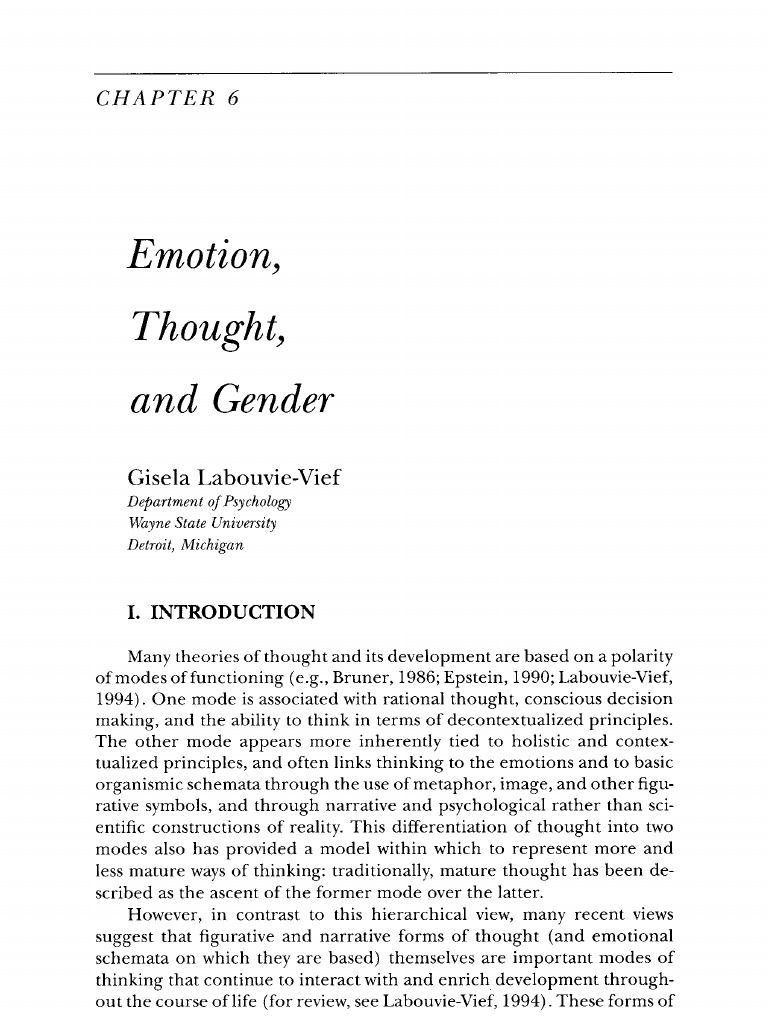 Emotion, Thought, and Gender: Gisela Labouvie-Vief | PDF | Self | Thought