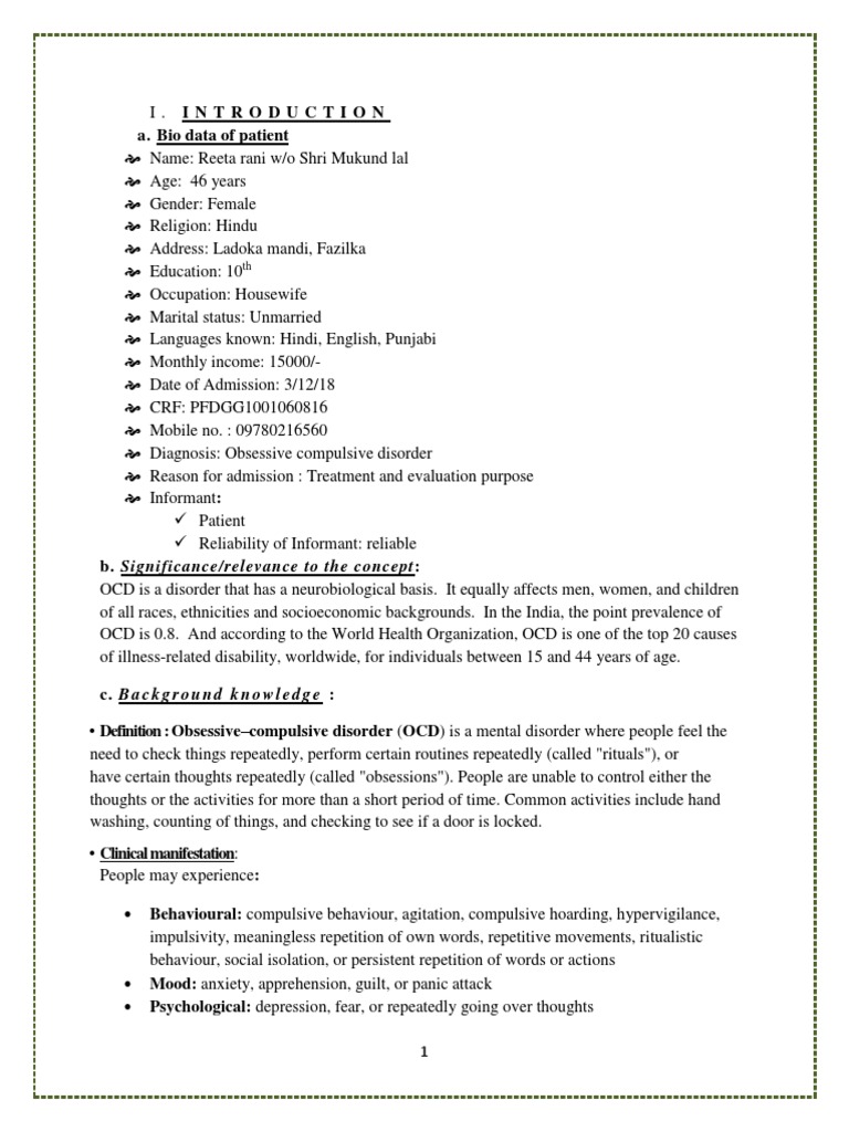 OCD Patient Case Study: Reeta Rani | PDF | Obsessive–Compulsive ...