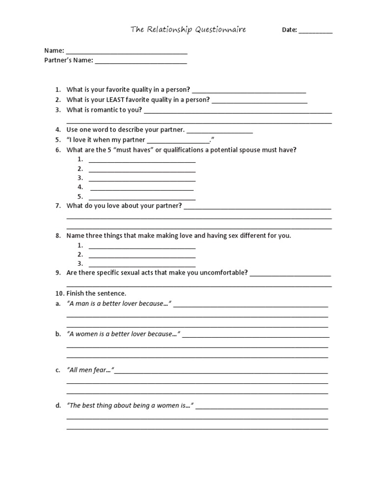 Relationship Questionnaire for Couples | PDF | Love | Psychological ...