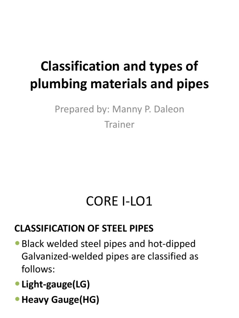 1-A Classification and Types of Plumbing Materials and Pipes | PDF ...