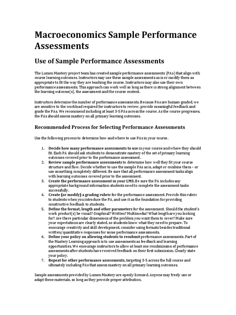 Macroeconomics Sample Performance Assessments | PDF | Supply And Demand ...