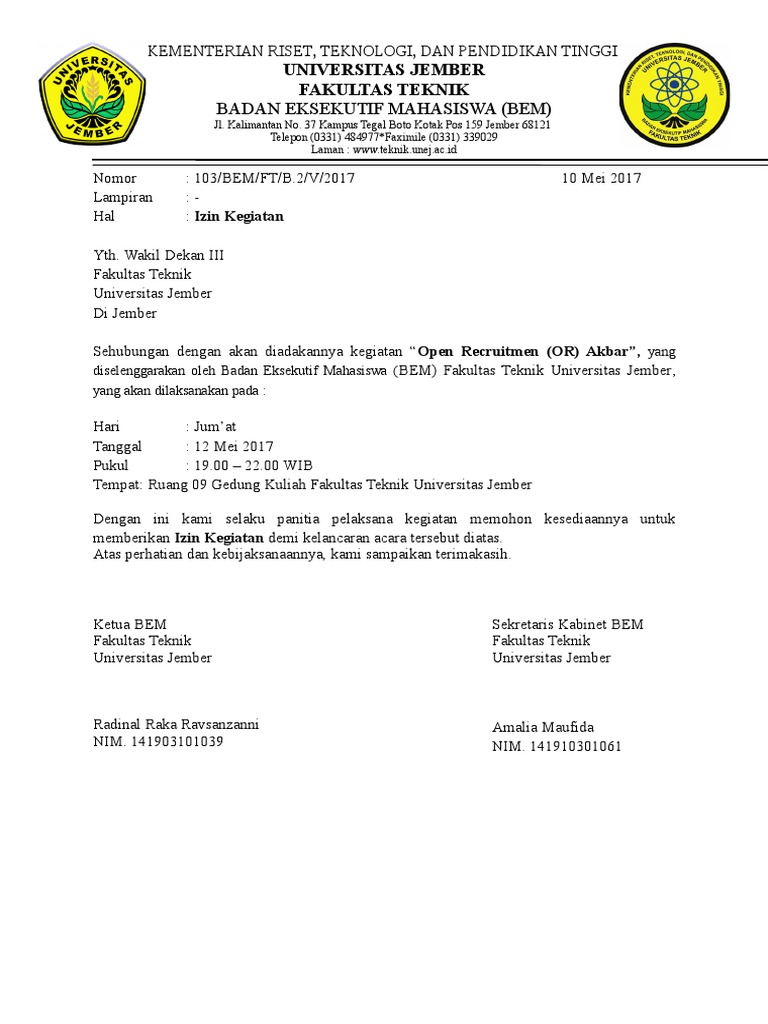 Contoh Surat Bem (Fakultas) | PDF