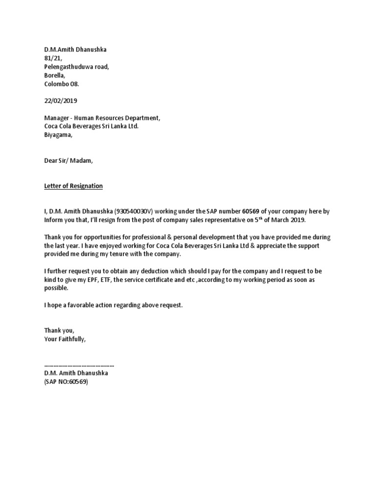 Resignation Letter | PDF