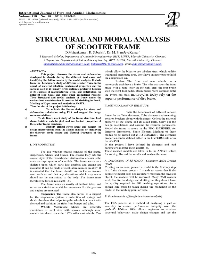 Structural and Modal Analysis of Scooter Frame: D.Mohankumar, R. Sabarish, Dr. M. Premjeyakumar ...
