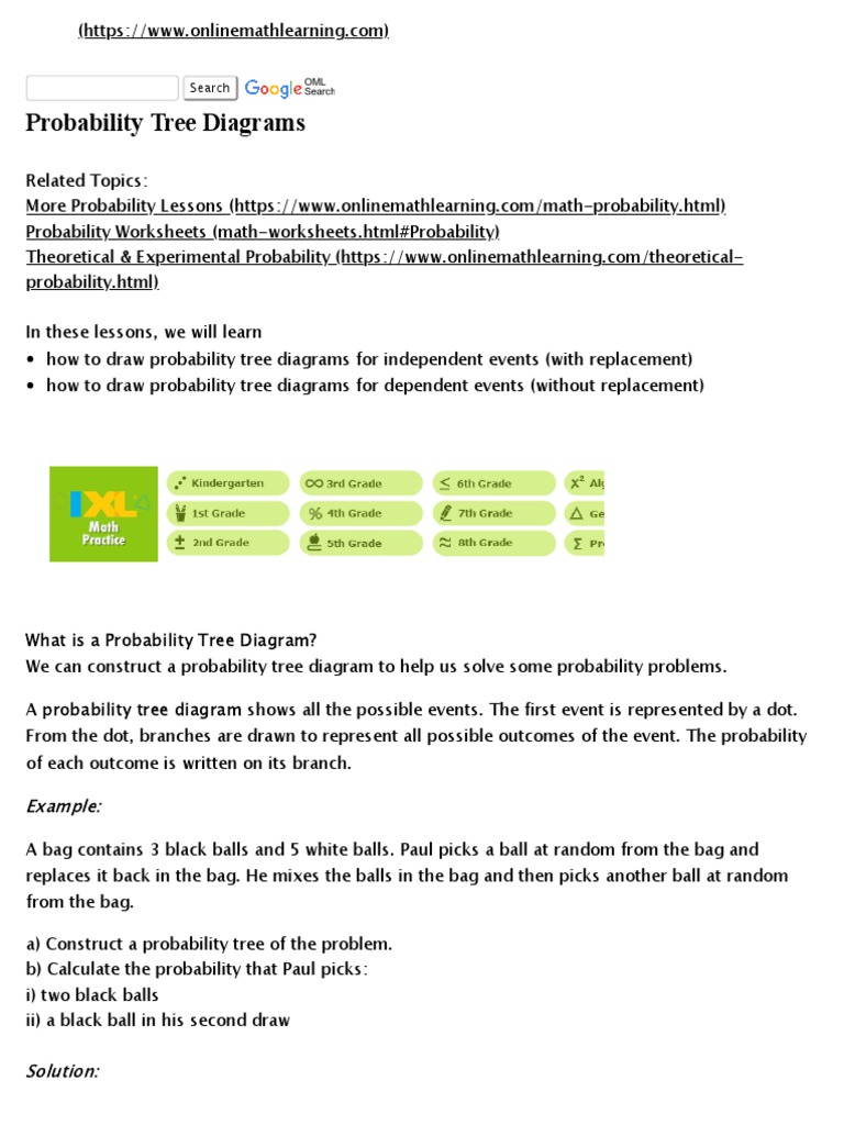 Probability Tree Diagrams (Solutions, Examples, Videos, Worksheets ...