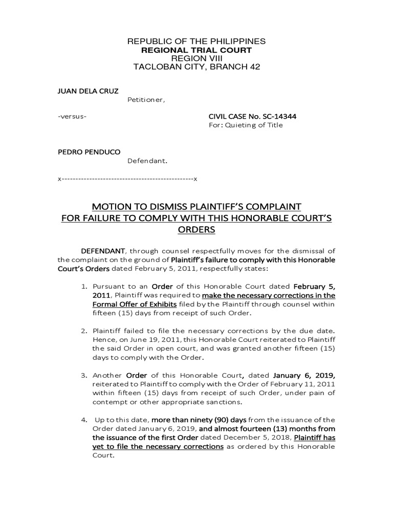 Diaz-Motion To Dismiss For: Quieting of Title | PDF | Complaint | Legal ...