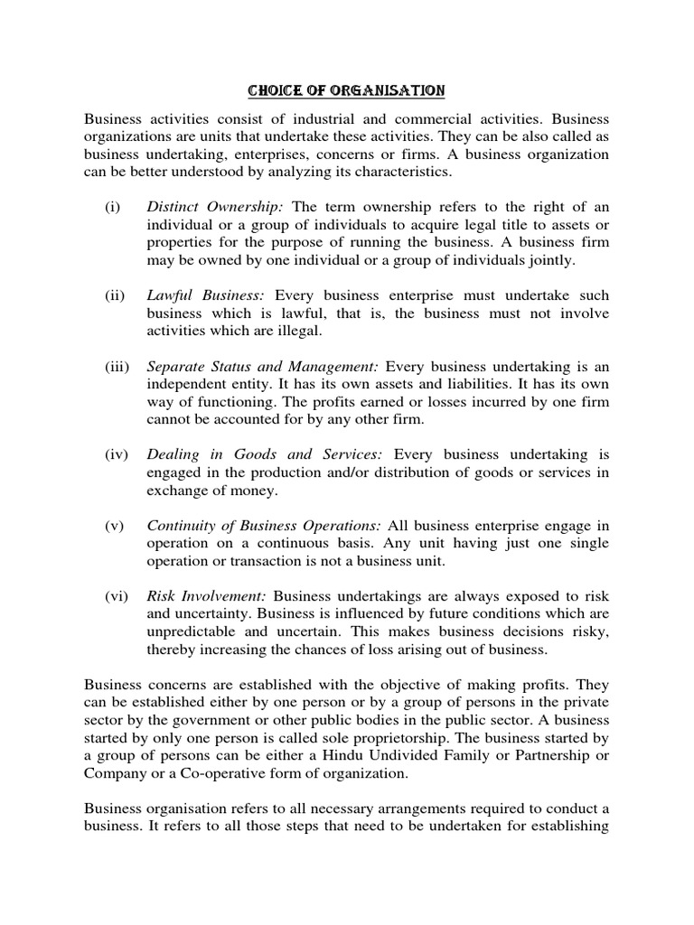 Choice of Organisation | Download Free PDF | Partnership | Sole ...