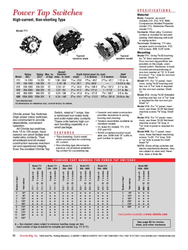 Power Tap Switches | PDF | Screw | Switch