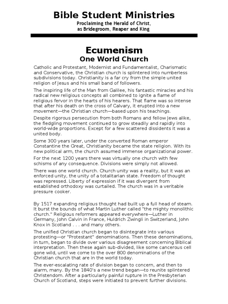 One World Church | PDF | The Beast (Revelation) | Christian Denomination