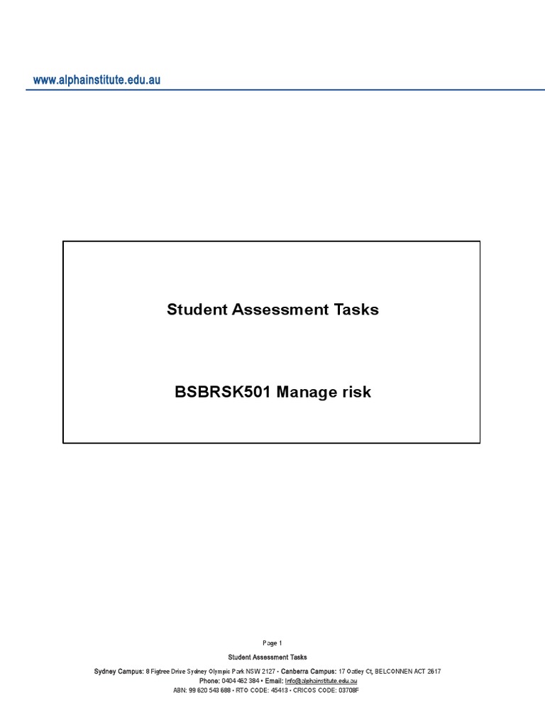BSBRSK501 Student Assessment Tasks | PDF | Risk Management | Risk