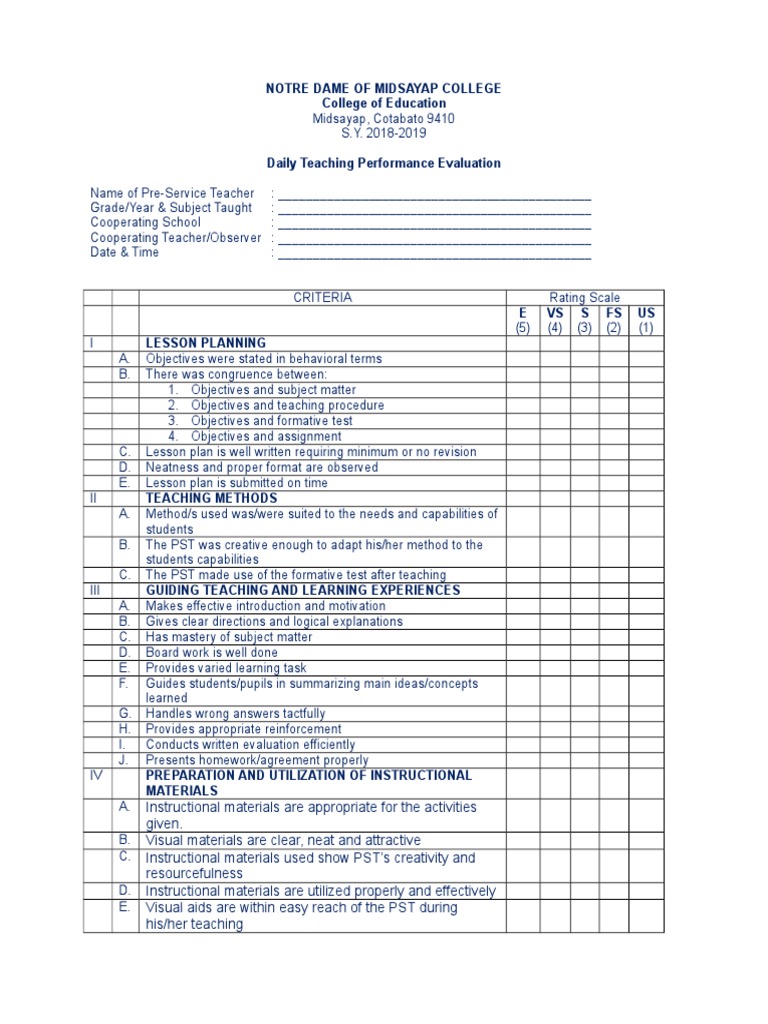 Teacher Evaluation Criteria | PDF | Lesson Plan | Homework