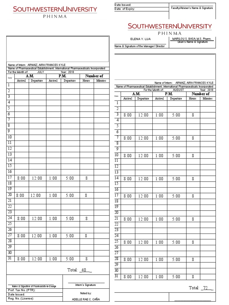 Internship Hours Log | PDF