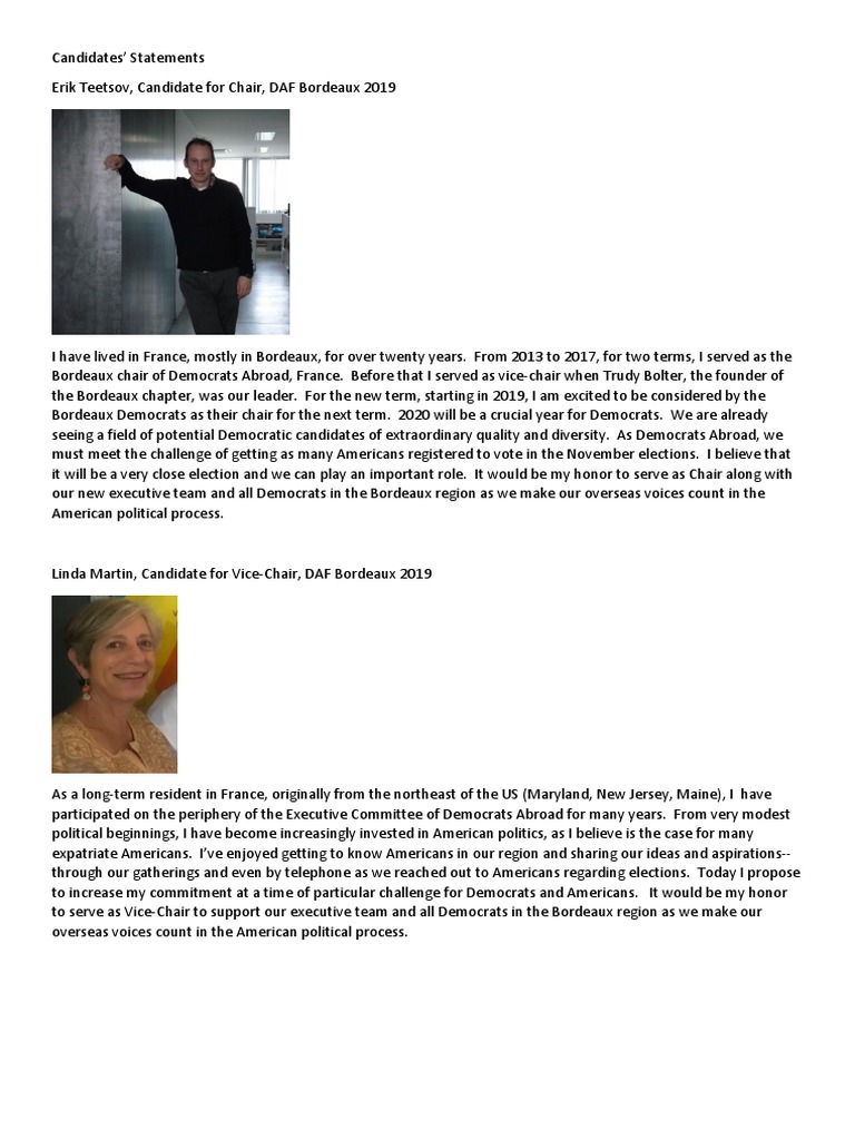 2019 DAF Bordeaux Candidate Statements | PDF | Democratic Party (United ...
