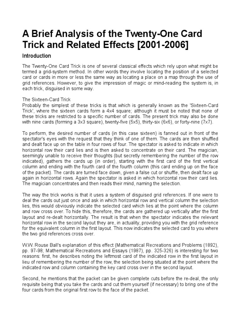 A Brief Analysis of The Twenty-One Card Trick by Justin Higham | PDF ...