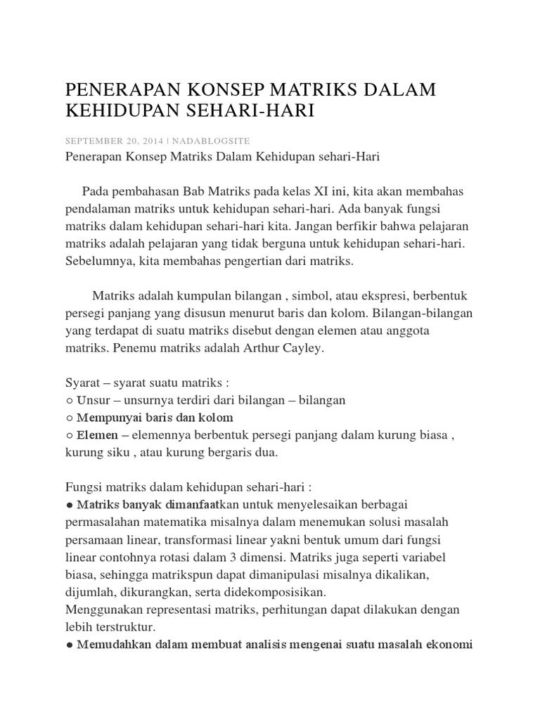 Penerapan Konsep Matriks Dalam Kehidupan | PDF