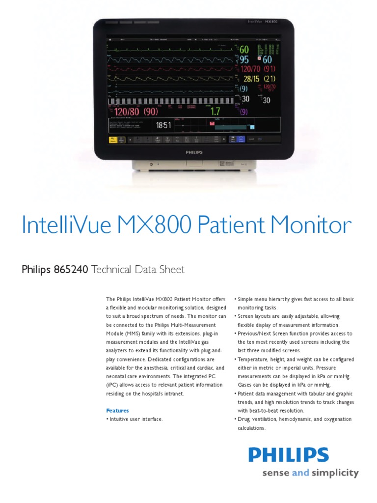 Philips IntelliVue MX800 Technical Datasheet | PDF | Monitoring ...