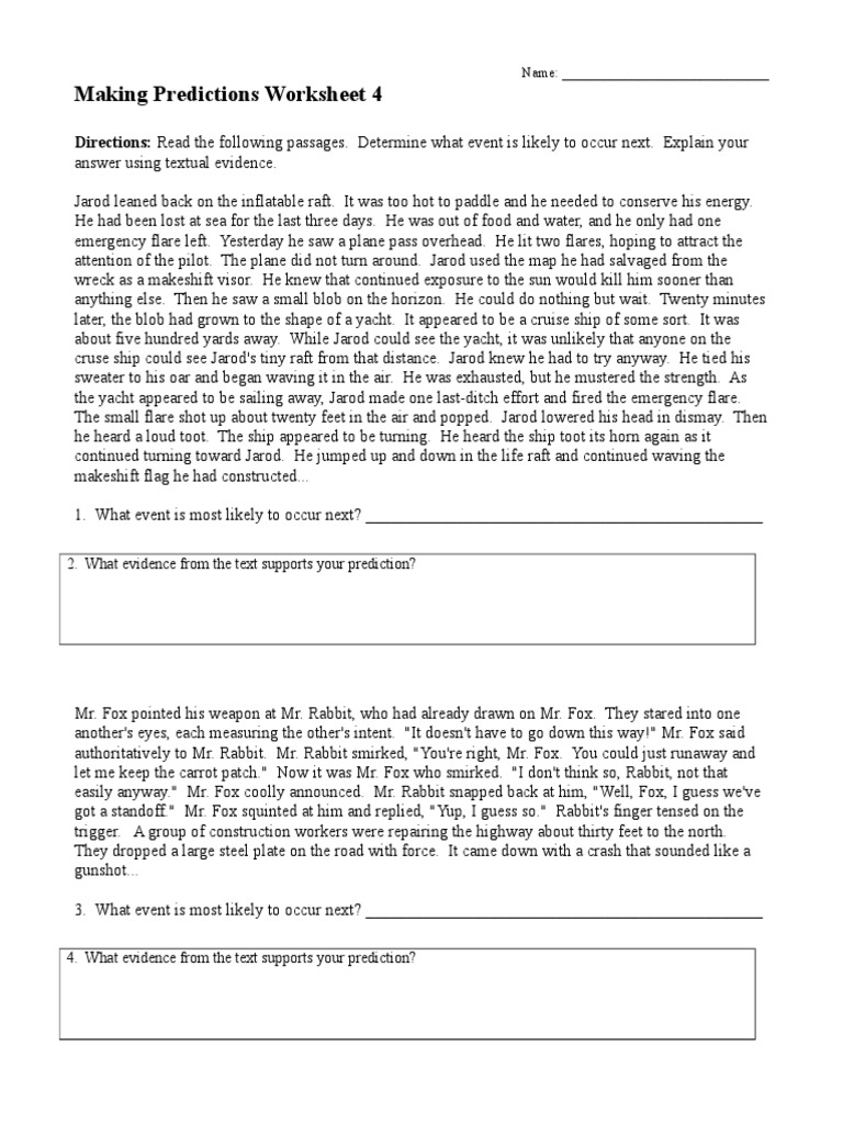 Making Predictions Worksheet 04 | PDF | Nature