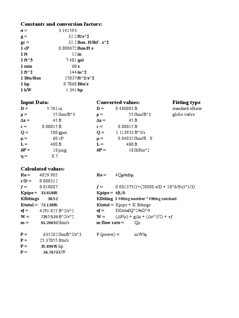 Pipe Friction + Fitting (Type 1) | PDF