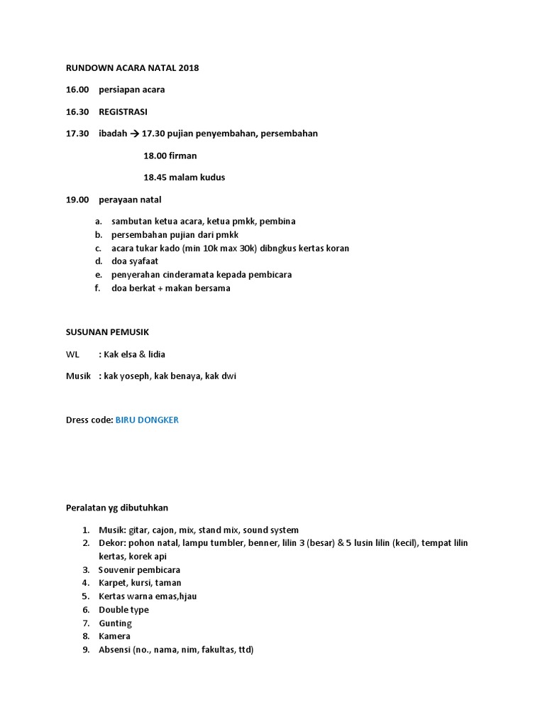 Rundown Acara Natal 2018 | PDF