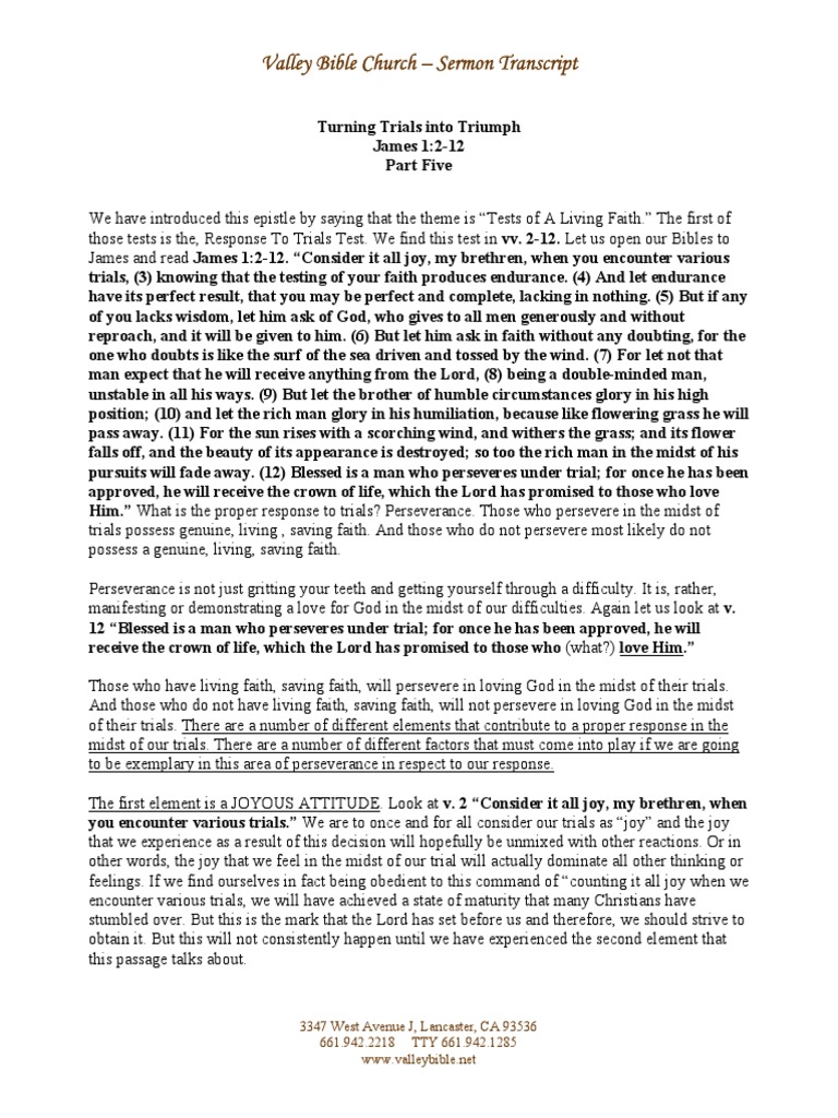 Valley Bible Church - Sermon Transcript: 3347 West Avenue J, Lancaster ...