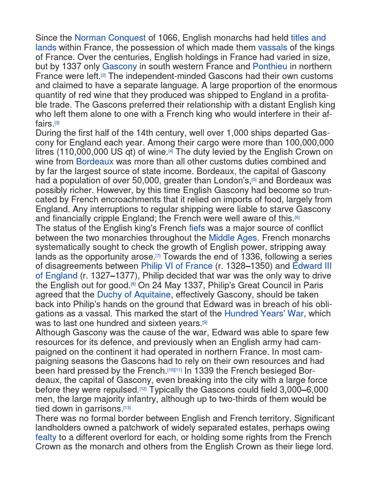 Norman Conquest Titles and Lands Vassals Gascony Ponthieu | PDF ...