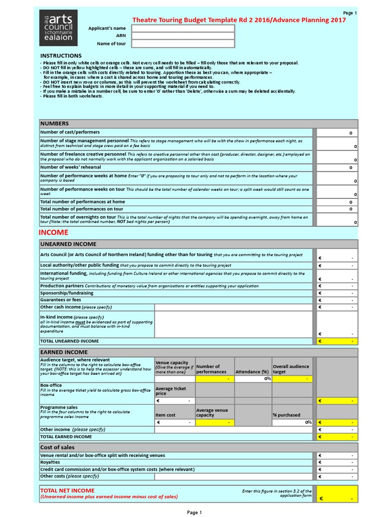 Theatre Touring Budget Template | PDF | Per Diem | Business