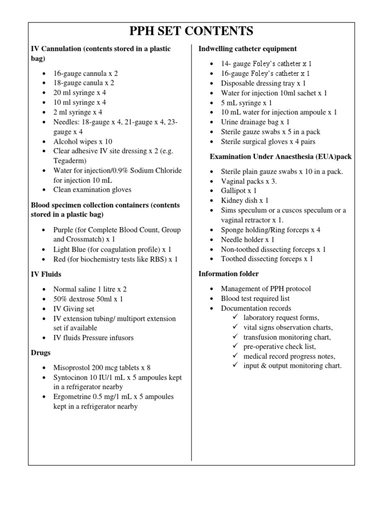 PPH Set | Download Free PDF | Intravenous Therapy | Syringe