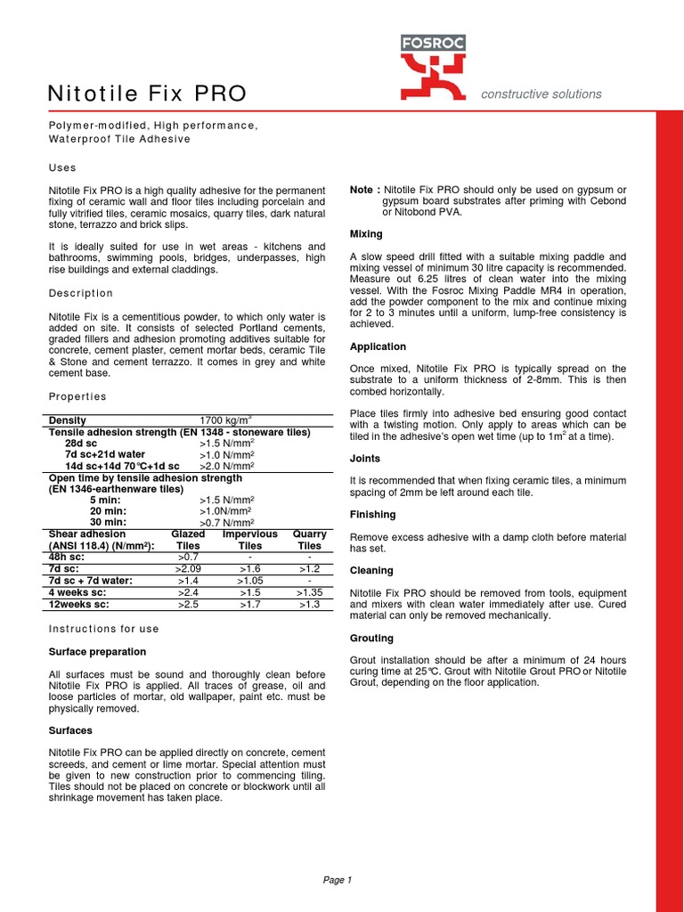 Nitotile Fix Pro | PDF | Tile | Concrete