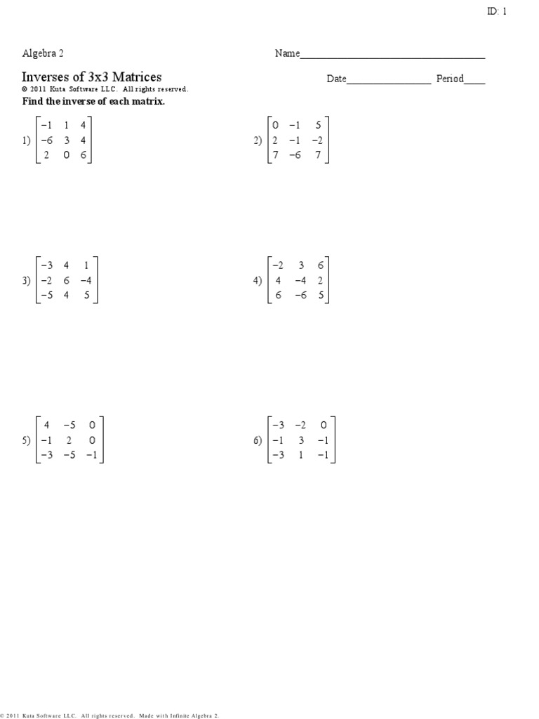 Algebra 2 - Inverses of 3x3 Matrices | PDF | Functional Analysis ...