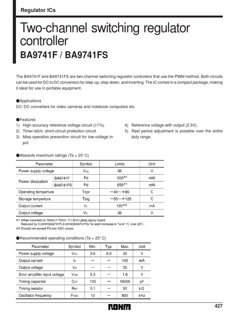 Two-Channel Switching Regulator Controller Datasheet: BA9741F/BA9741FS | PDF
