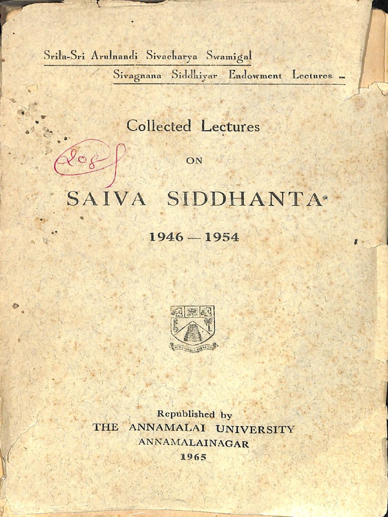 Collected Lectures On Shaiva Siddhanta-1946-1954 | PDF