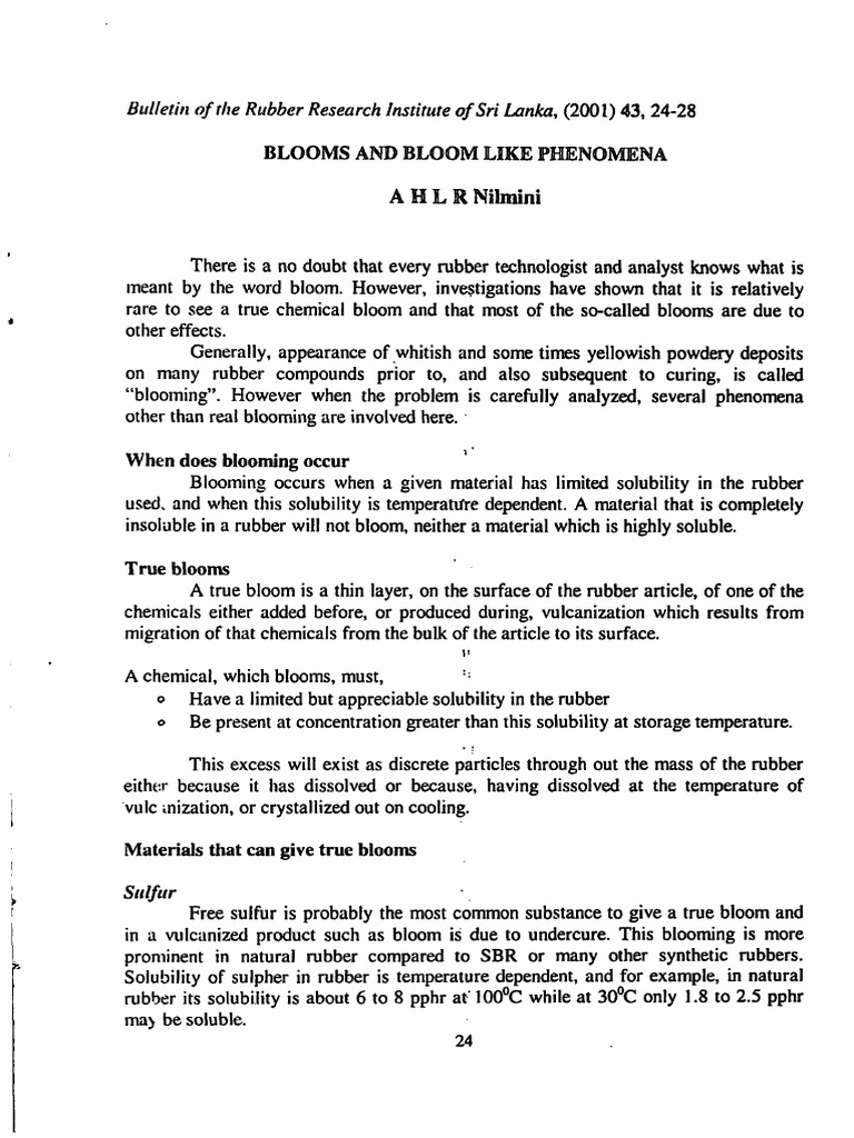 Understanding Rubber Bloom Phenomena | PDF | Sulfur | Solubility