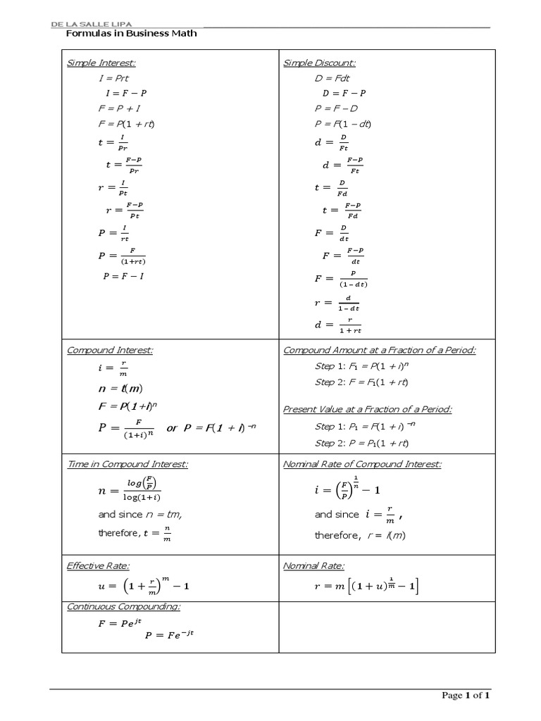 Business Math Formulas Overview | PDF | Compound Interest | Financial ...