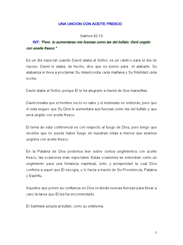 Una Uncion Con Aceite Fresco | Descargar gratis PDF | La unción | David