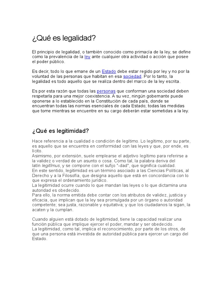 Qué Es Legalidad | PDF | Legitimidad (política) | Estatuto