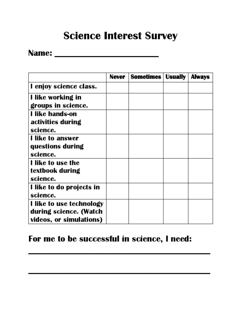 Science Interest Survey Template | PDF